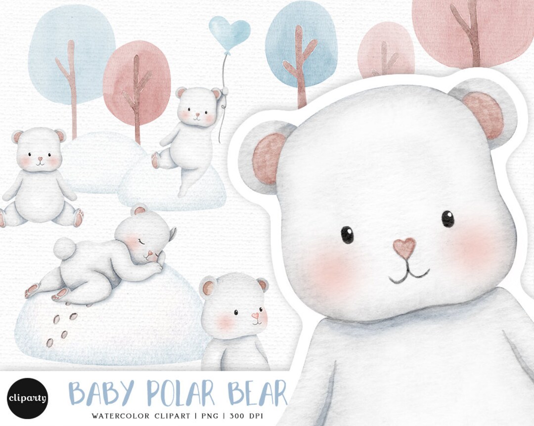 Polar Bear Clipart, Teddy Bear Watercolor Clipart, Nursery Clipart ...