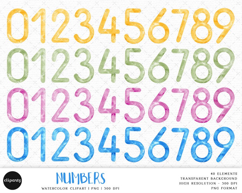 Numbers Clipart Watercolor Numbers Clipart PNG Numbers - Etsy