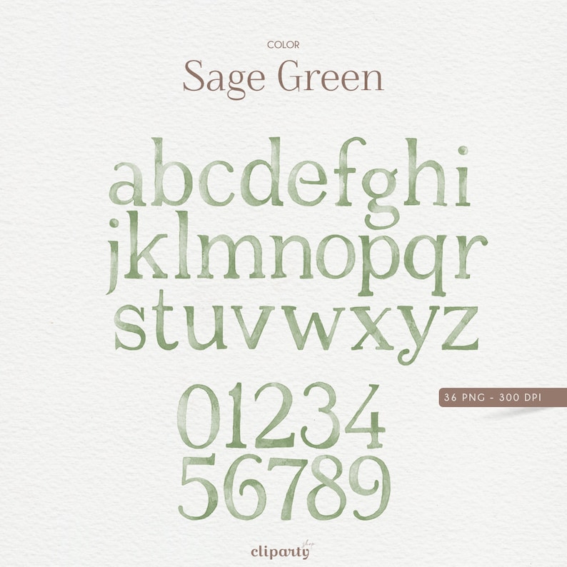 Watercolor Alphabet Clipart, Sage Green and Dust Blue Designs for Baby ...