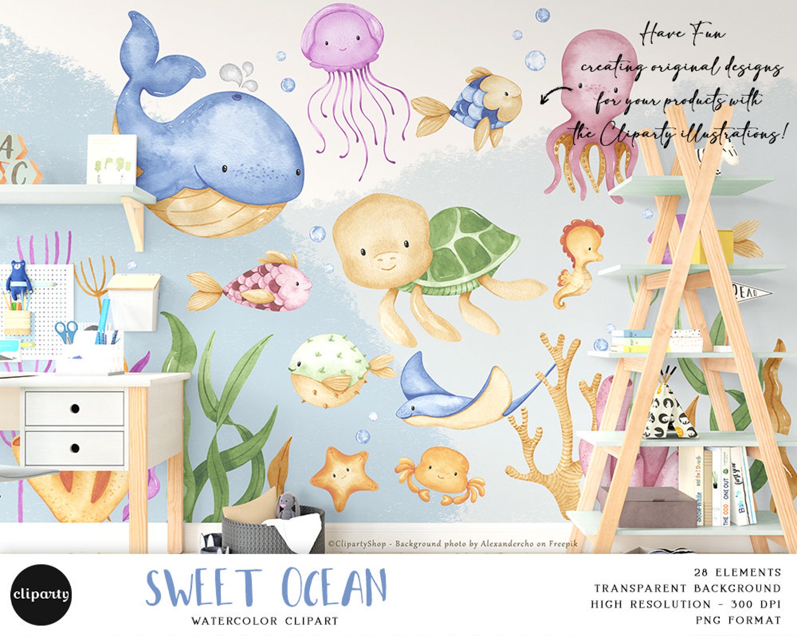 Ocean Animals Clipart Sea Animals Watercolor Clipart - Etsy