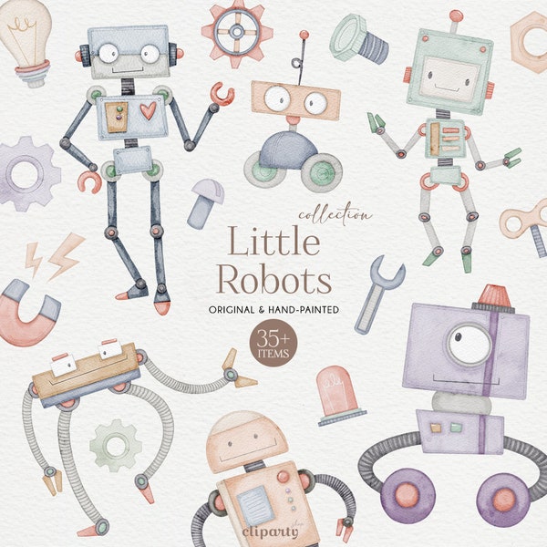 Cute Robot Clipart - Etsy