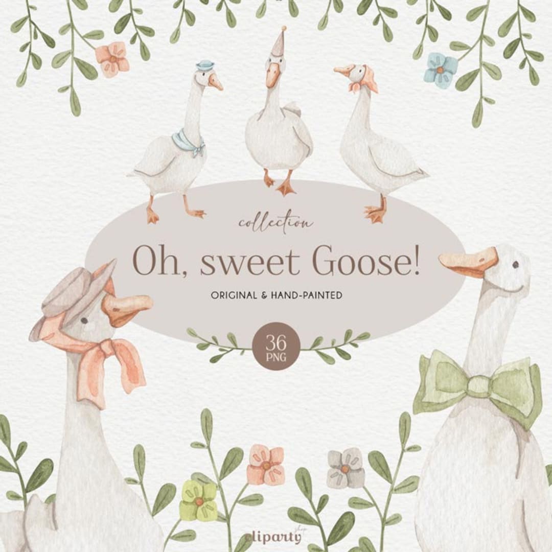 Handpainted Goose Clipart, Cottagecore Watercolor Geese, Baby Shower ...