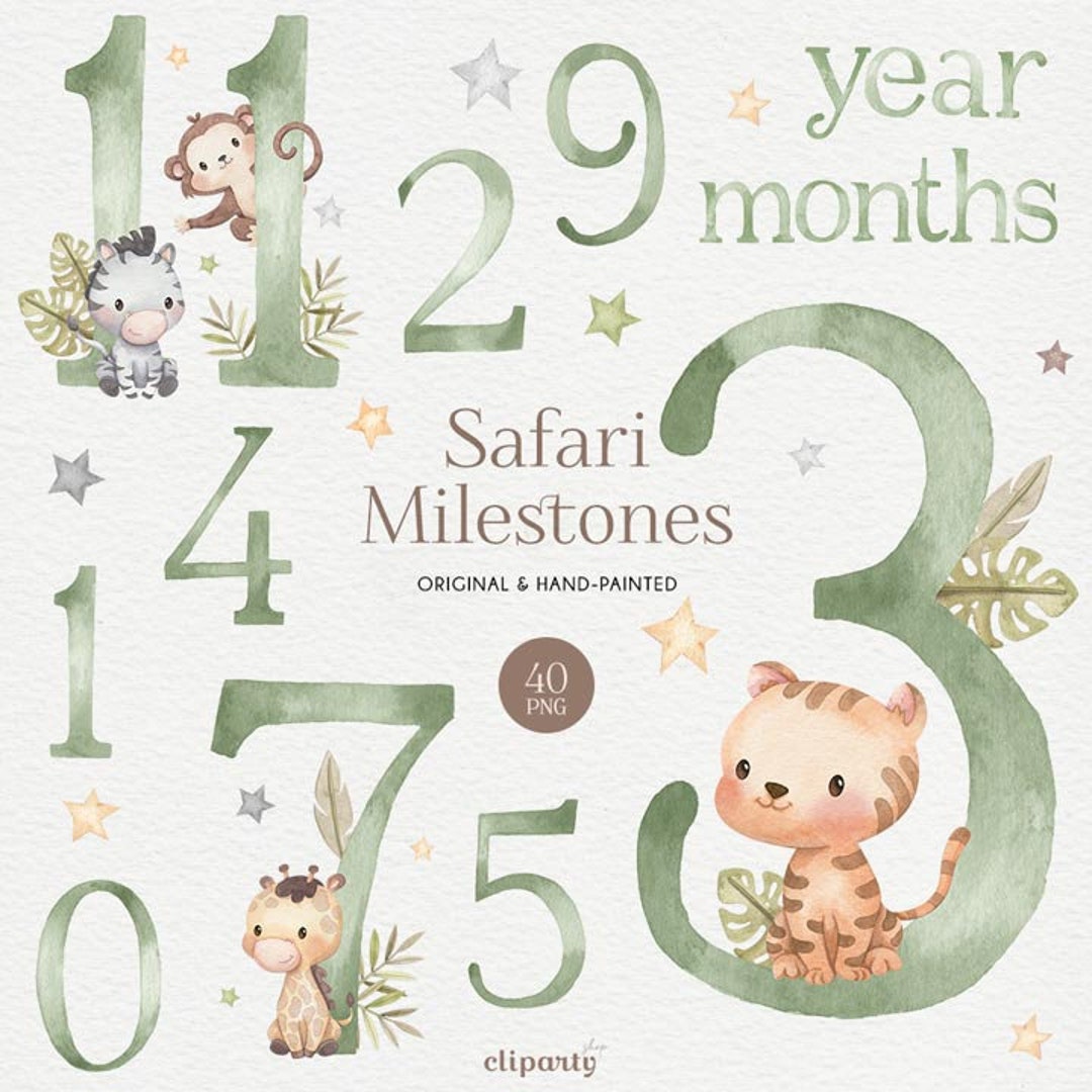 Baby Monthly Milestones Watercolor Clipart, Milestone Month Numbers ...