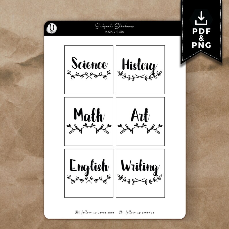 Digital Download Personalized Floral Subject Stickers for School ...