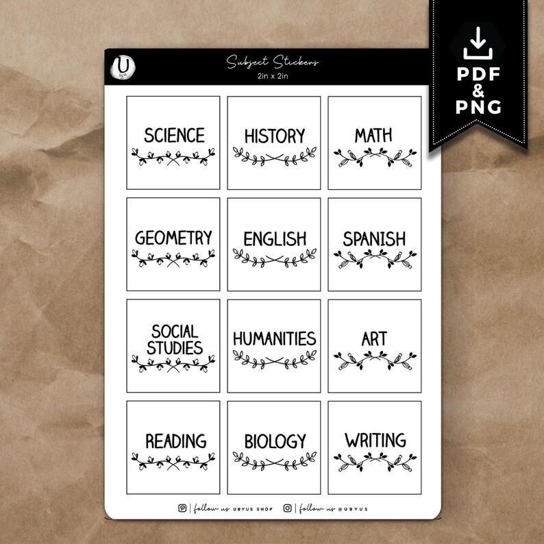 Digital Download Personalized Floral Subject Stickers for School ...