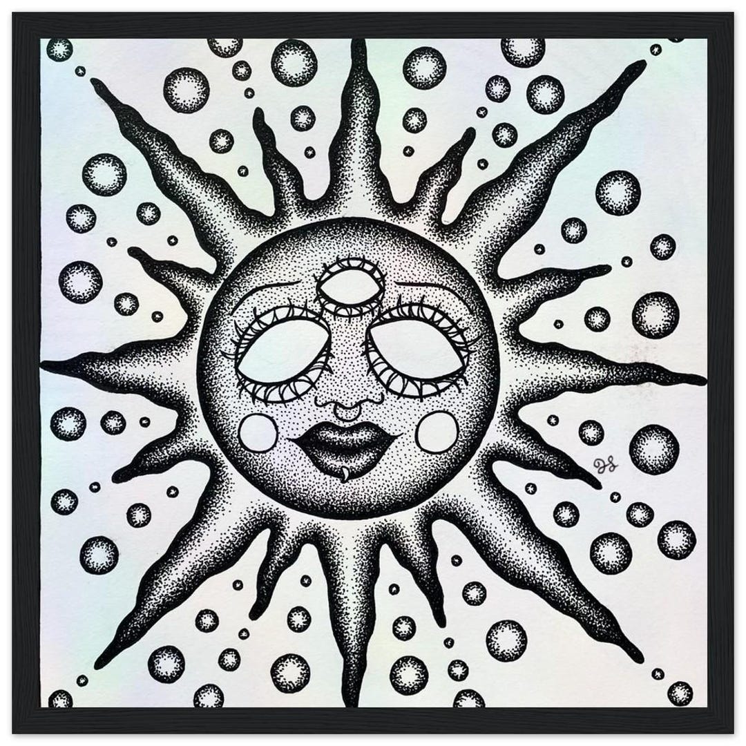 Sun Original Fine Art Print, Stipple, Dots, Esoteric, Mystic, Black and ...