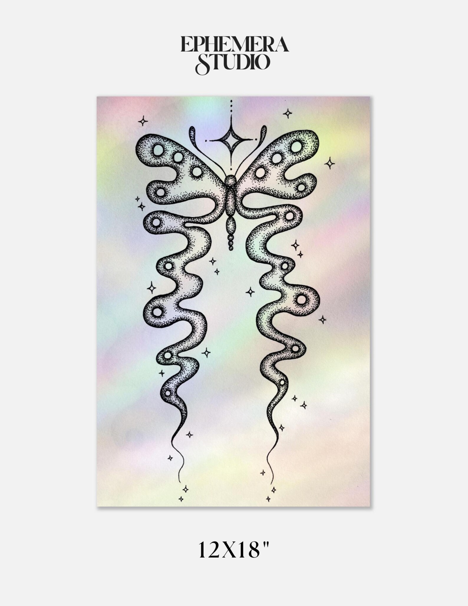 Rainbow Moth Butterfly Poster Fine Art Print, Stipple, Dots, Mystic ...