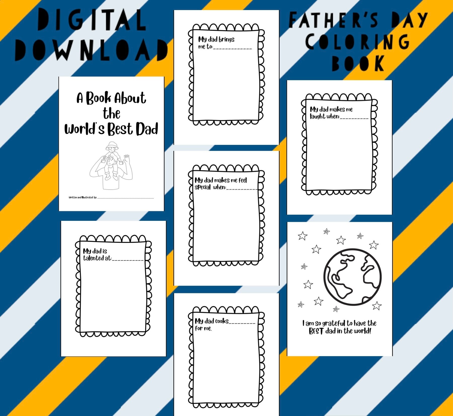 Digital Download Fathers Day Coloring Book Printable Dads Day ...