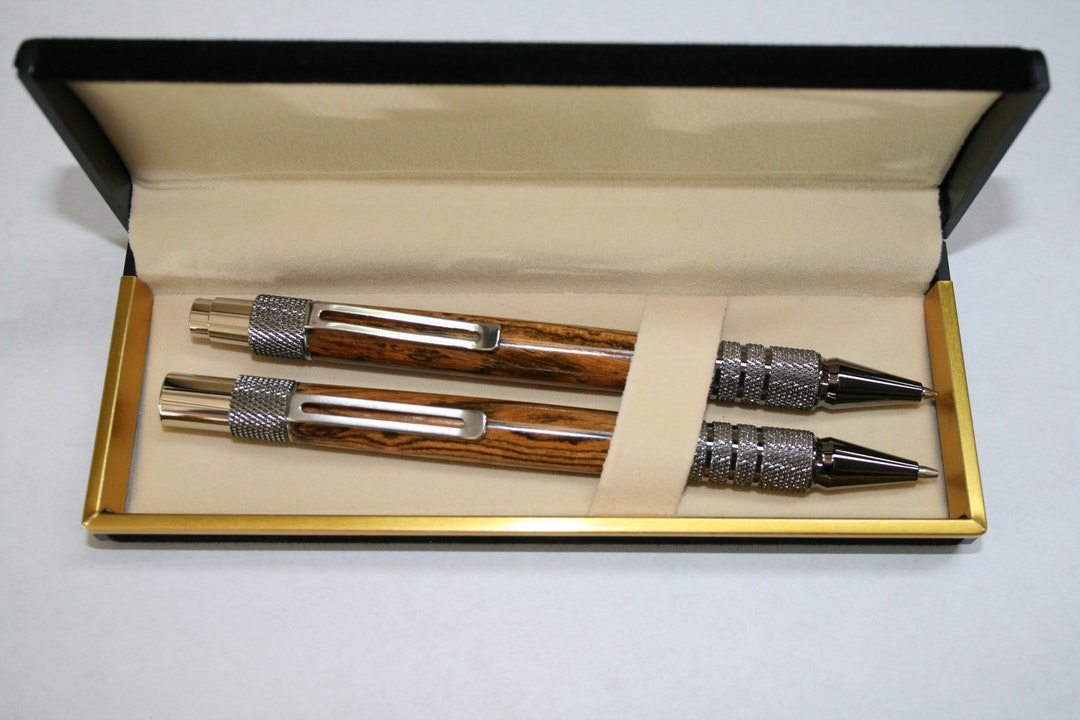 Dura-click EDC Pen and Pencil Set, Black Anodized Aluminum W/ a Garrison Brothers Bourbon Barrel ...