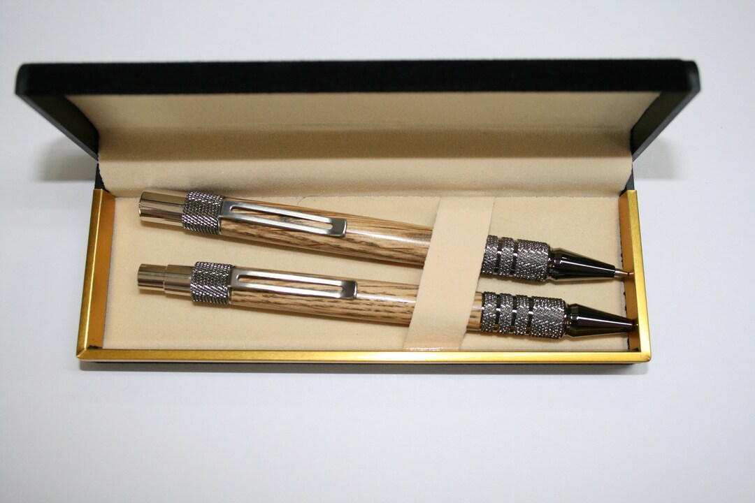 Dura-click EDC Pen and Pencil Set, Black Anodized Aluminum W/ a Garrison Brothers Bourbon Barrel ...