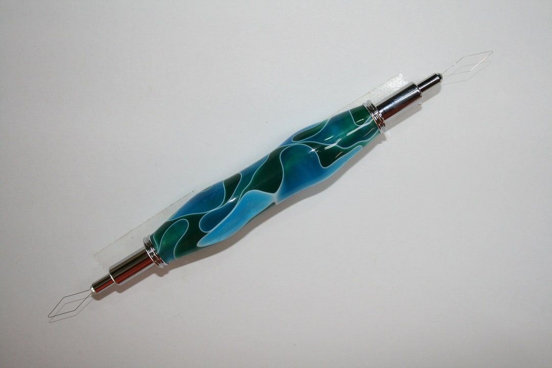 Needle Threader, With Wide and Fine Wire Ends in Chrome, W/ Aqua Green ...