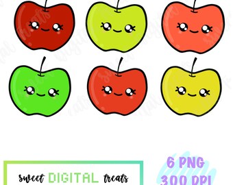 Kawaii Red Apple Clipart Cute Apples Faces Clip Art Fruit - Etsy New ...