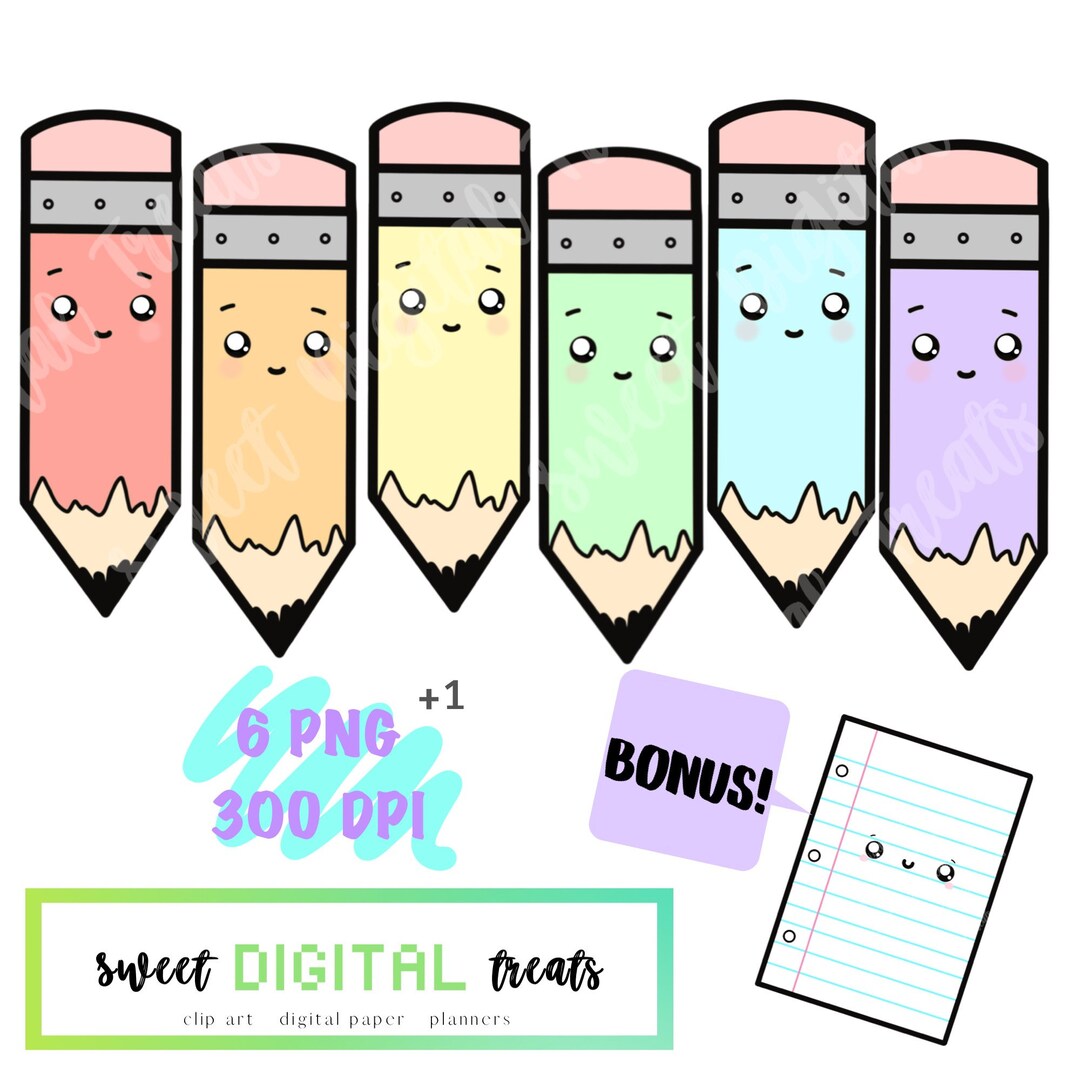 Cute Pencil Clip Art, Kawaii Pencil Clip Art, School Clip Art, School ...