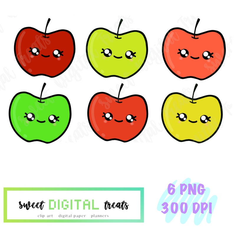 Cute Apples Clip Art, Kawaii Apples Clip Art - Etsy