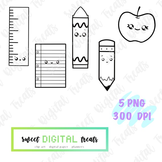 School Supply Digital Stamps Cute School Supply Digital - Etsy