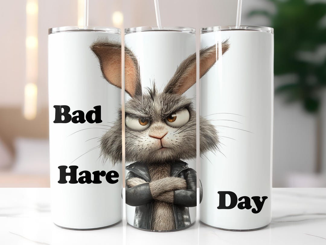 Bad Hare Day Tumbler Wrap: Funny Cartoon Rabbit Design (PNG) - Etsy