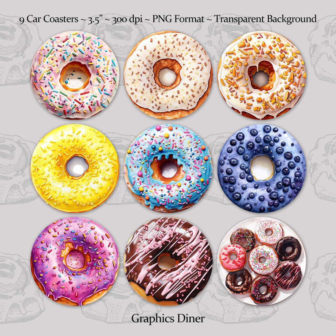 Donut Car Coaster Designs: PNG Clipart Set 2 (digital Download) - Etsy