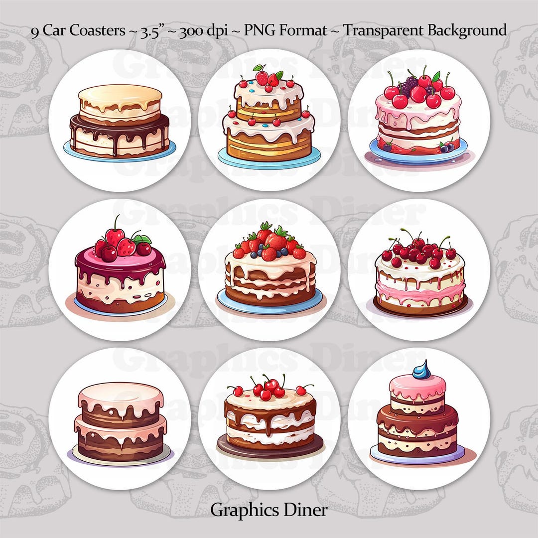 Cakes Car Coaster Designs PNG Transparent Background 3.5 Inch 300 DPI ...