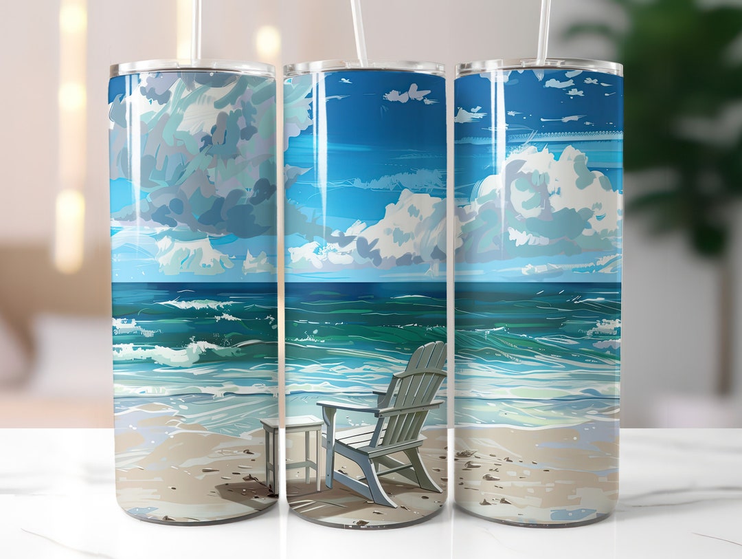 Beach Chair Tumbler Wrap: Ocean Scene Sublimation Design (9.3x8.2 ...