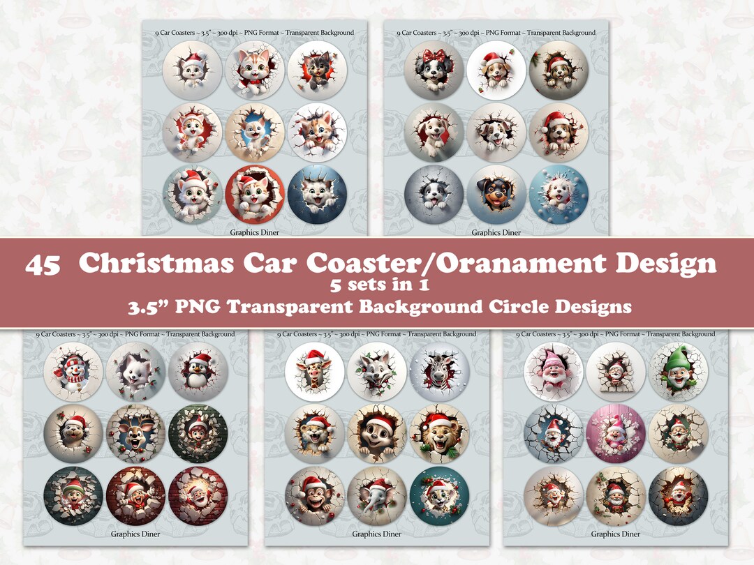 3D Busting Out Christmas Bundle 5 in 1 Car Coaster Sublimation Designs ...