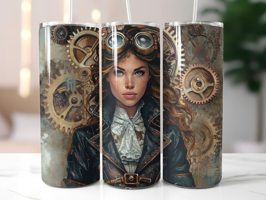 Steampunk Female Engineer and Gears 20 Oz Tumbler Wrap Seamless ...