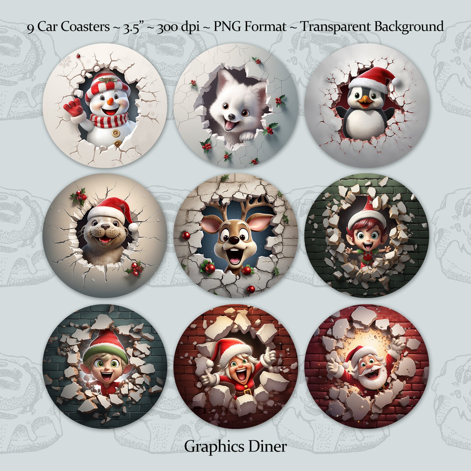 3D Christmas Busting Out North Pole Ornament Sublimation PNG Designs ...