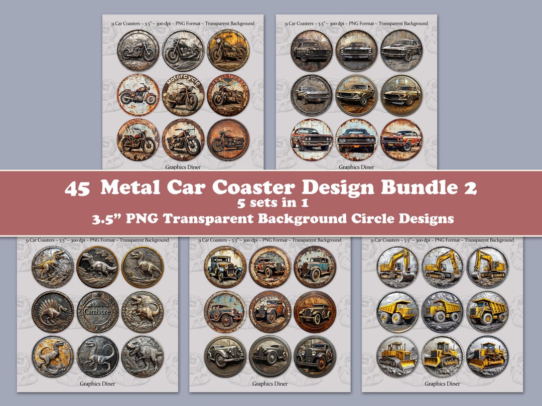 Faux Metal Car Coaster Design Bundle 2 Car Coaster Sublimation Design 5 ...