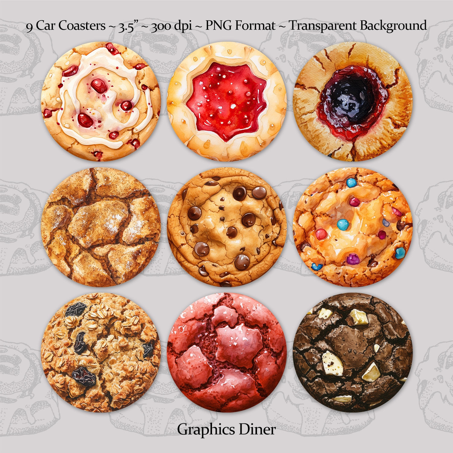 Cookies Variety Pack Car Coaster Designs PNG Transparent Background 3.5 ...