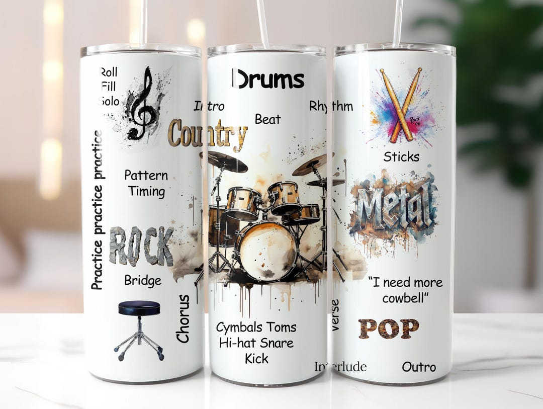 Drums Collage Tumbler Wrap Sublimation Design (9.3x8.2 Inches) (digital ...