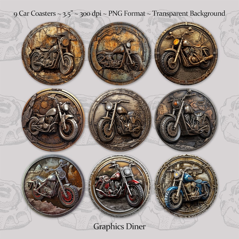 Metal Motorcycle Car Coaster Sublimation PNG Designs Faux Metal Coins ...