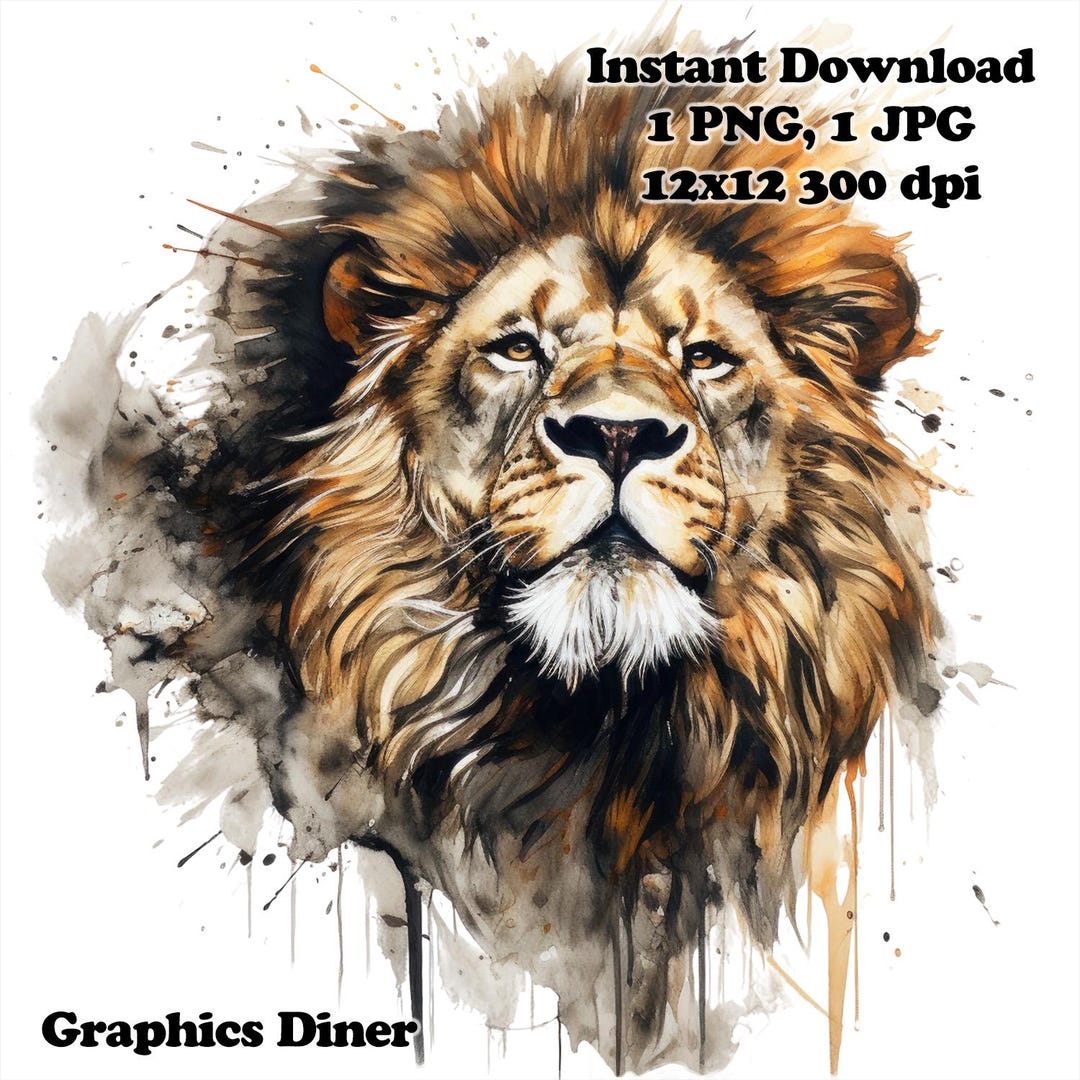 Lion Ink Painting Sublimation PNG Commercial Use Sublimation Design 12 ...