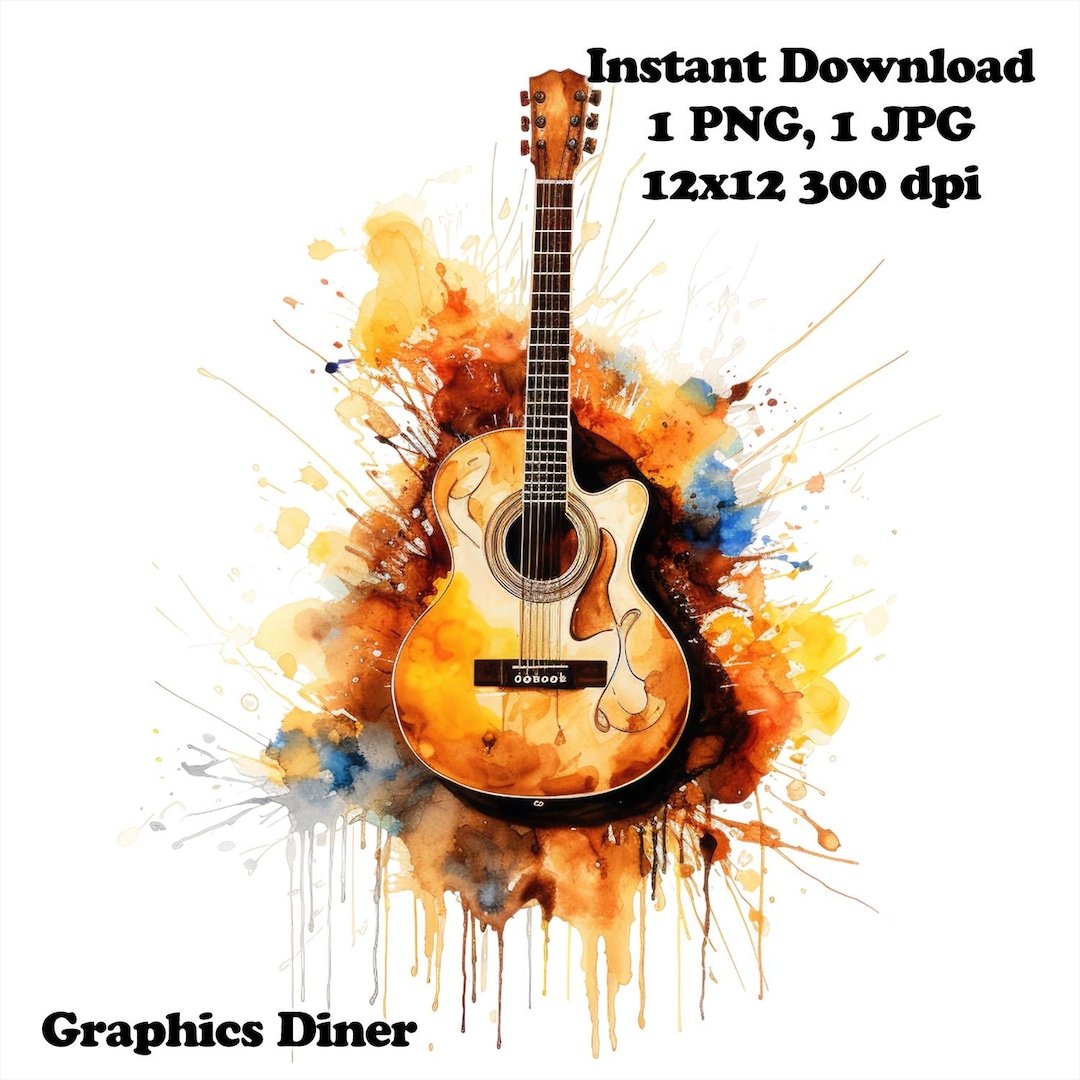 Acoustic Guitar Sublimation PNG Commercial Use Sublimation Design ...