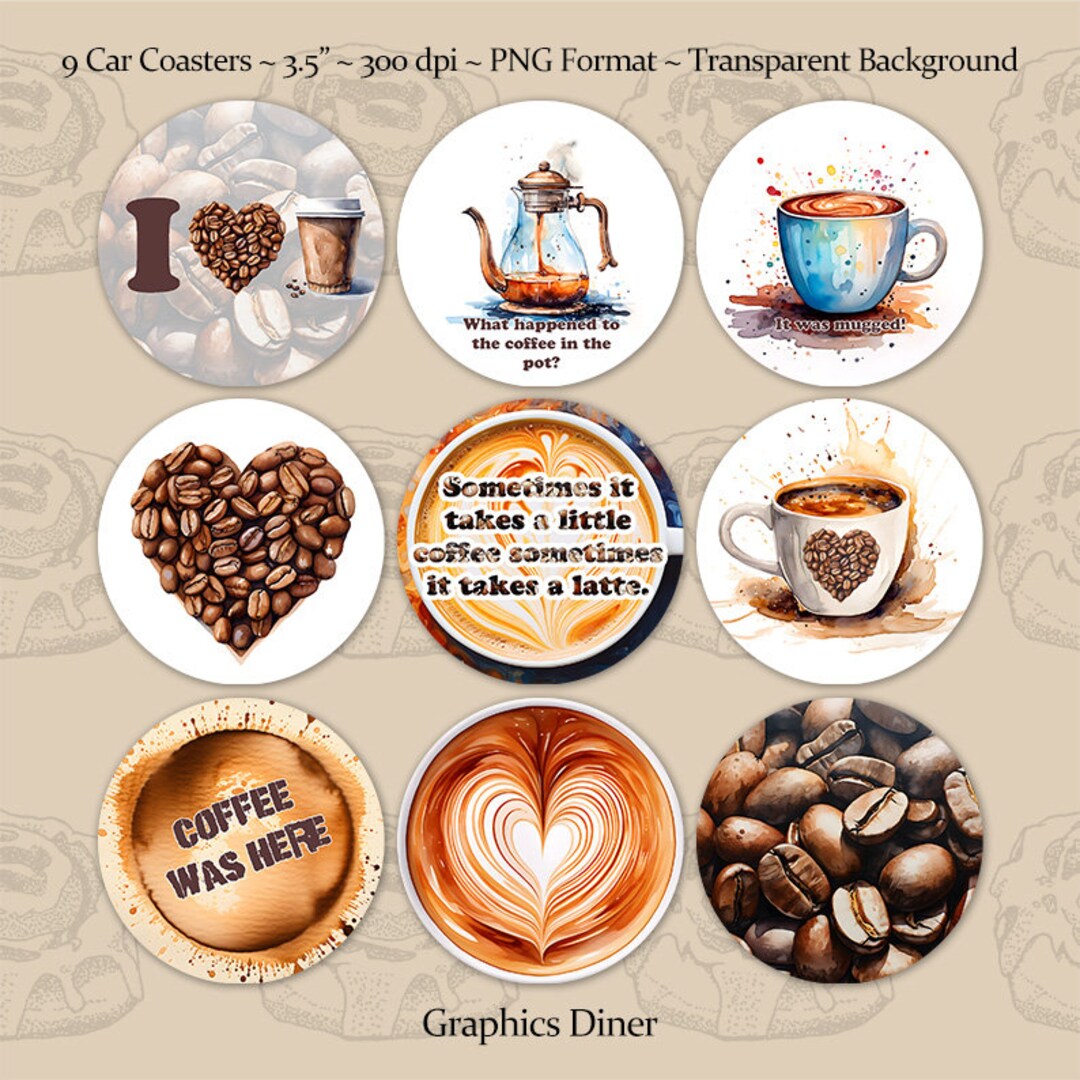 Coffee Lover Car Coaster Sublimation Designs: Humor Gift (PNG, 3.5 Inch ...