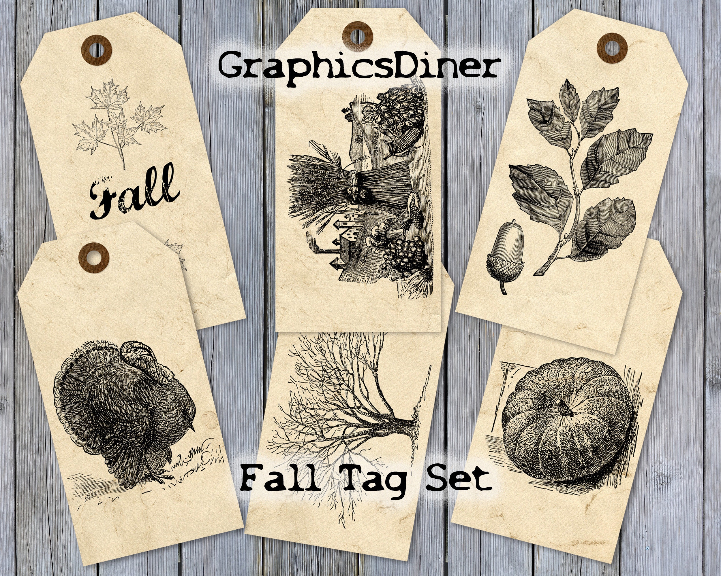 Vintage Fall Printable Tag Set Ephemera Junk Journal Supply 2.3X4.5 ...