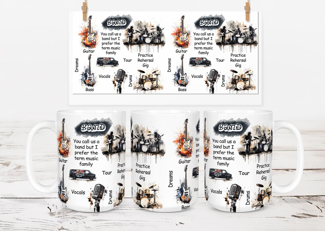 Band 11oz and 15oz Collage Mug Wrap White Background Sublimation Design ...