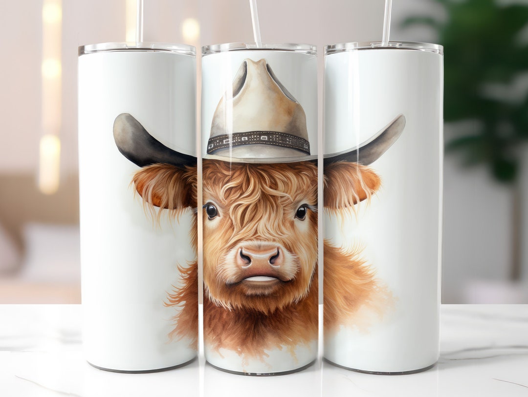 Baby Highland Cow Cowboy Hat 20 Oz Tumbler Wrap (digital Download) - Etsy