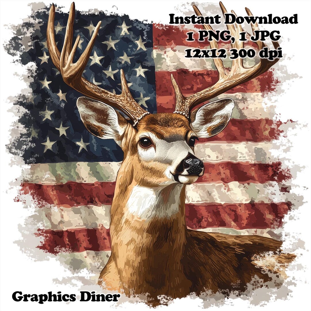 Deer With Flag Patriotic Sublimation PNG Commercial Use Sublimation ...