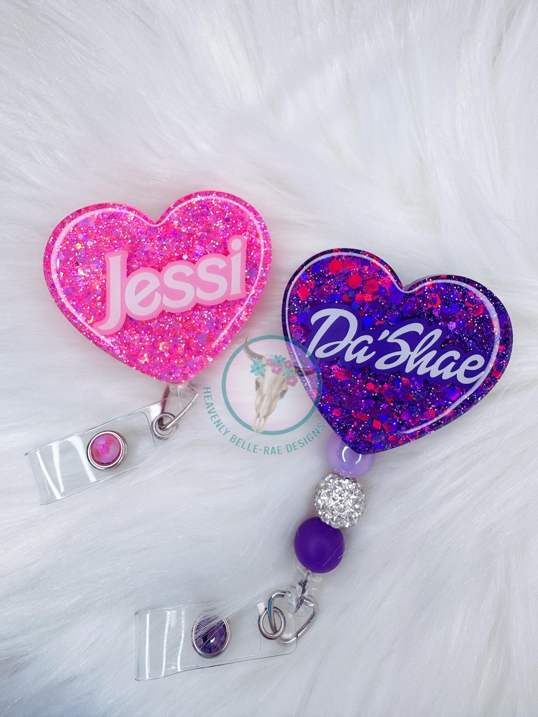 Super Sparkle Pink Heart Badge Reel/ Pink Name Badge Reel/ Girl Power ...