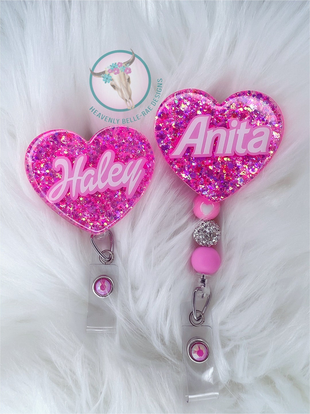 Super Sparkle Pink Heart Badge Reel/ Pink Name Badge Reel/ Girl Power ...