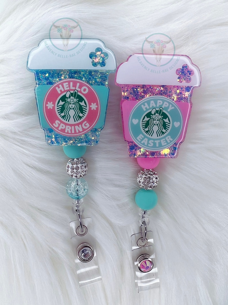 Spring Badge Reel/ Easter Badge Reel/ Coffee Badge Reel - Etsy