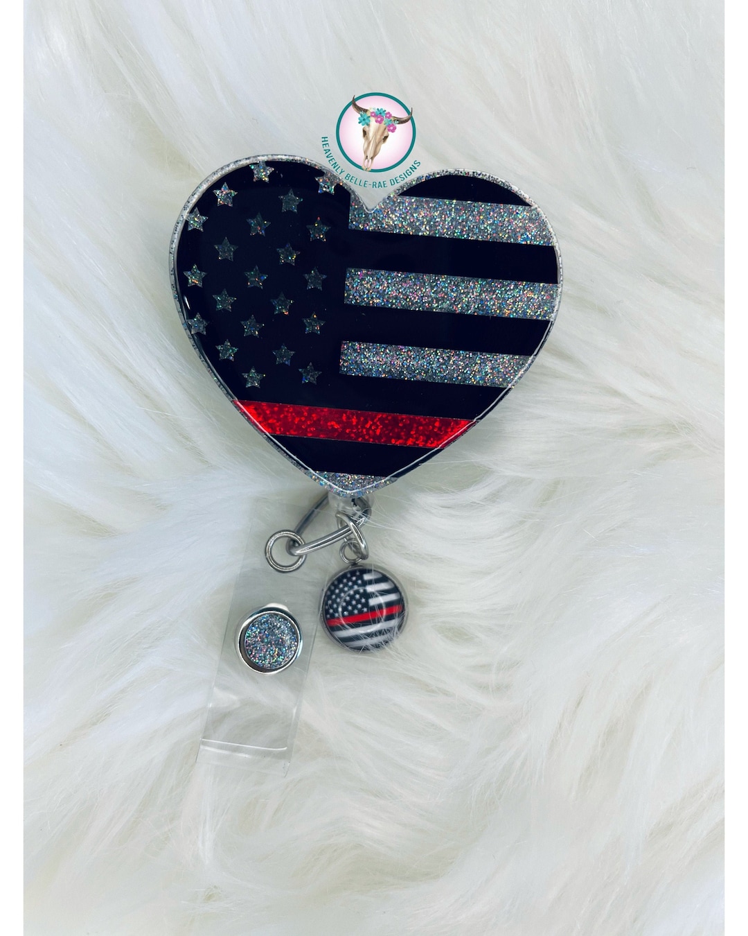 Thin Red Line Badge Reel, First Responder Badge Reel, Firefighter Badge ...