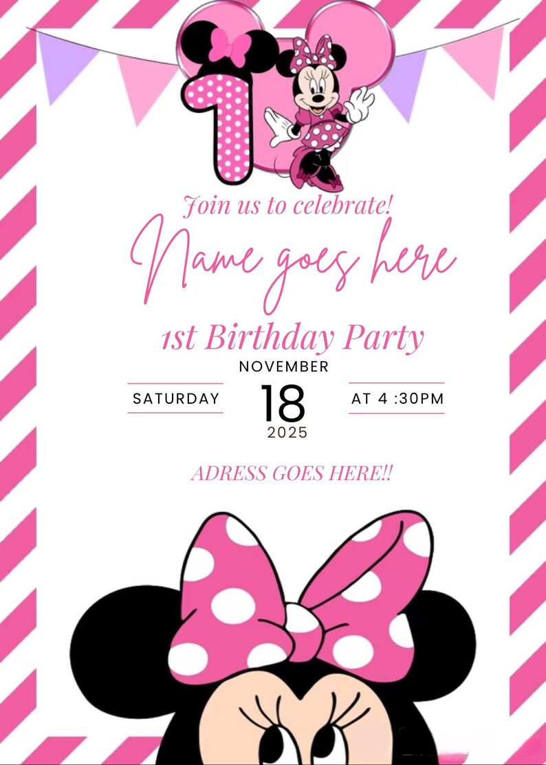 Minnie Mouse Birthday Party Flyers| DIY Flyers| Party Flyers - Etsy