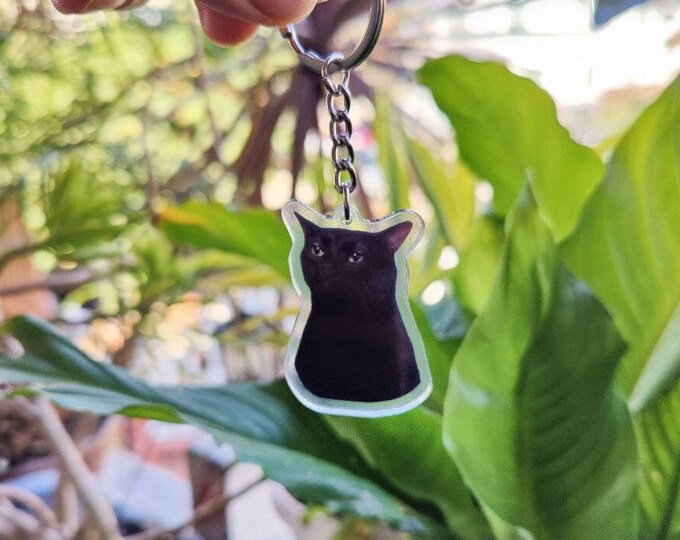 Black Cat Meme Keychain , Zoning Out Black Cat Keychain , Cat Meme ...