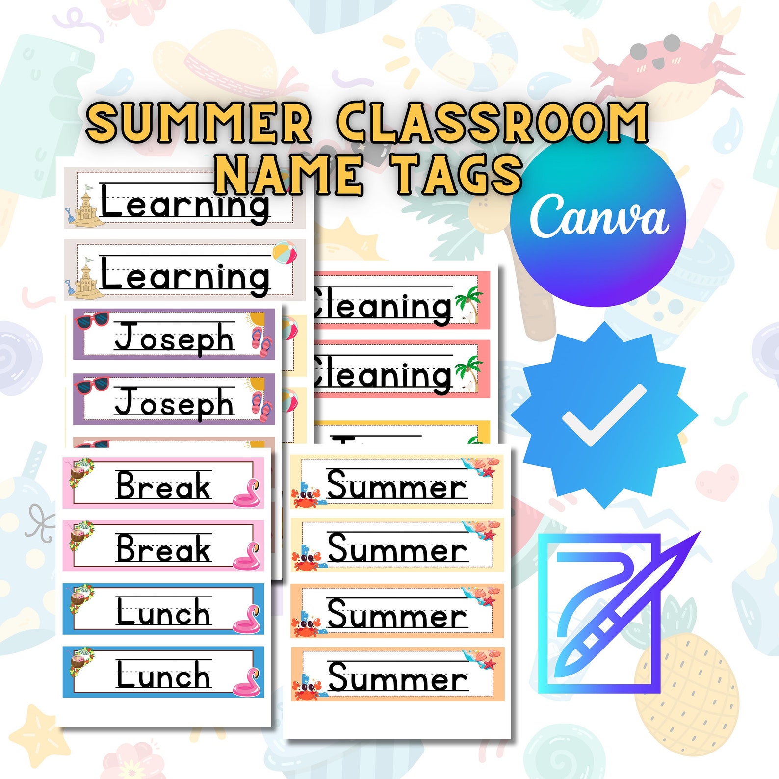 Printable Classroom Name Tags, Editable Summer Desk & Classroom Decor ...