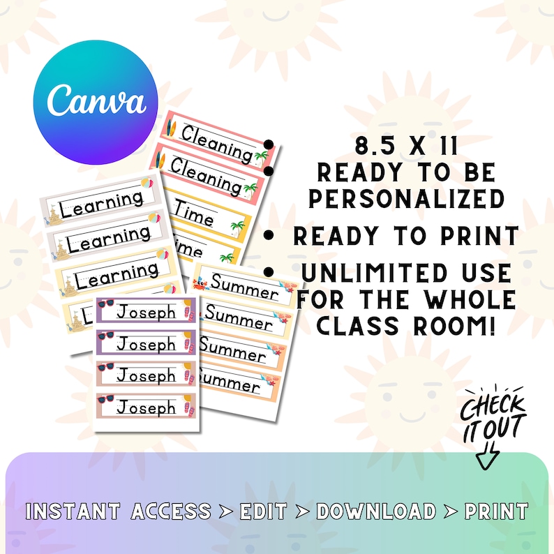 Printable Classroom Name Tags, Editable Summer Desk & Classroom Decor ...