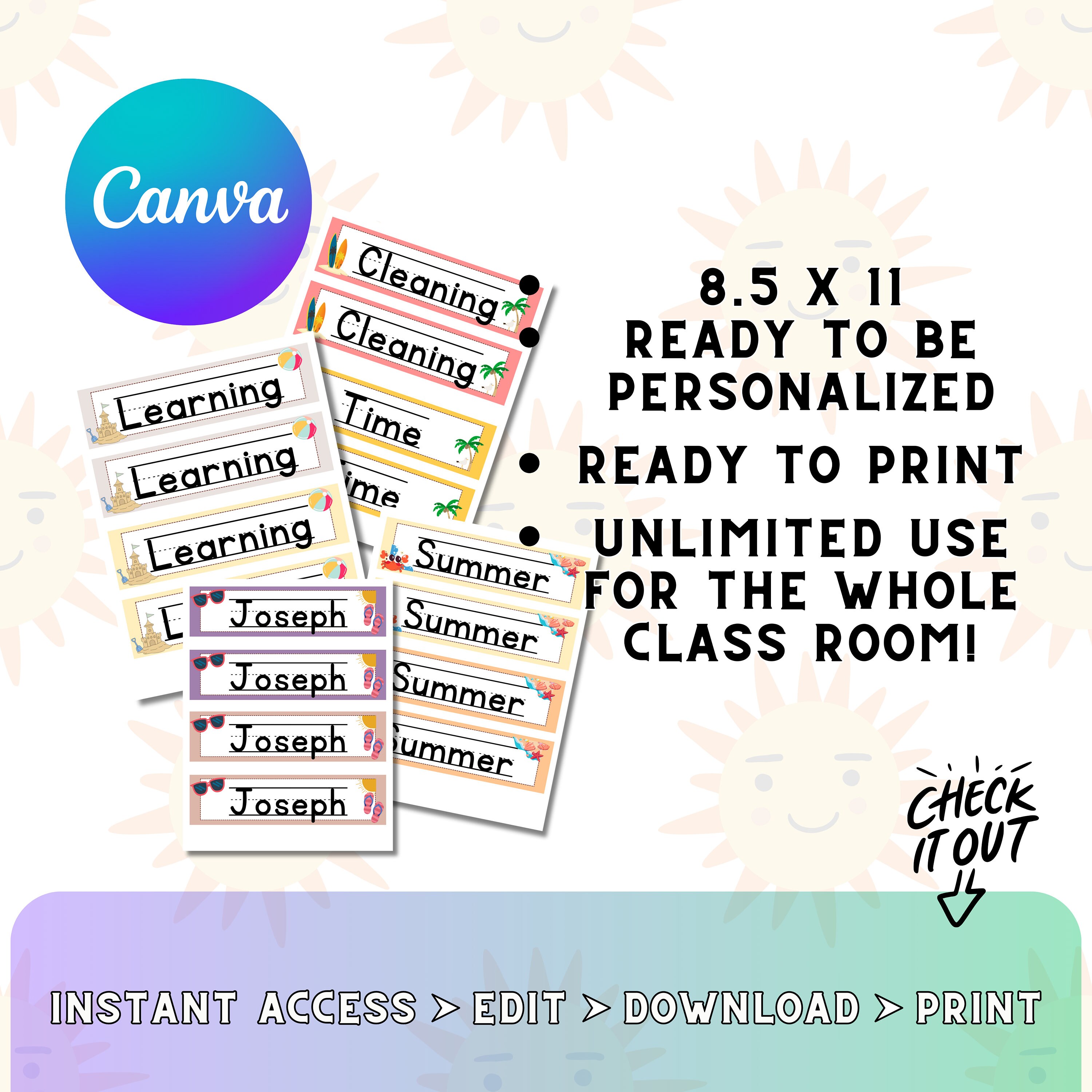 Printable Classroom Name Tags, Editable Summer Desk & Classroom Decor ...