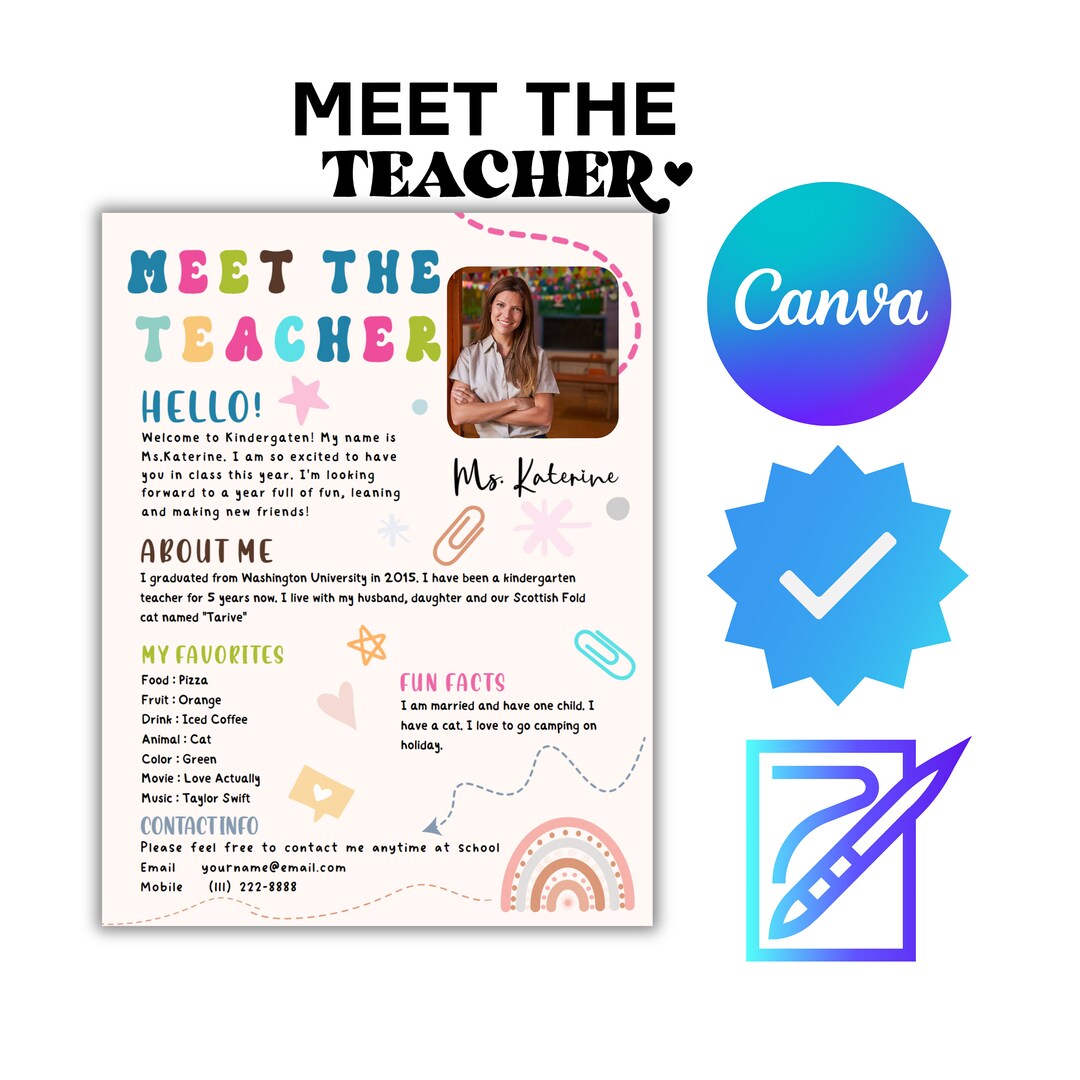Colorful Meet the Teacher Editable Template – Customizable Printable in ...