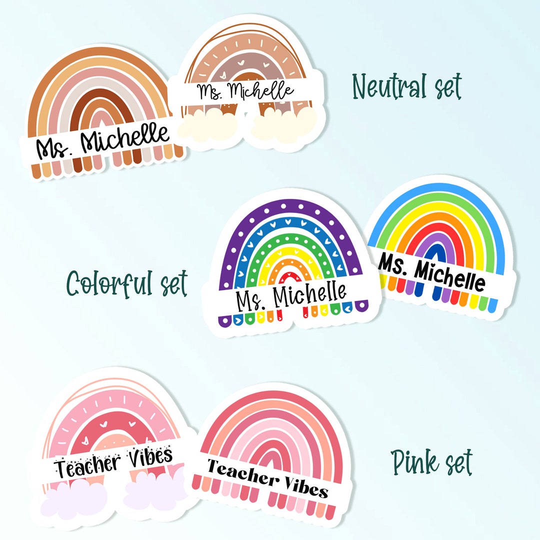 2 Boho Rainbow Teacher Name Sticker | Personalized Teacher Sticker ...