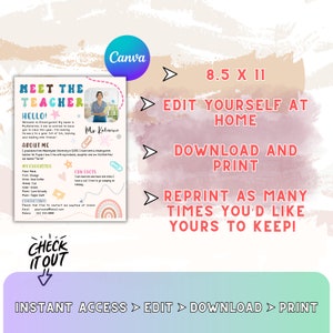Colorful Meet the Teacher Editable Template – Customizable Printable in ...