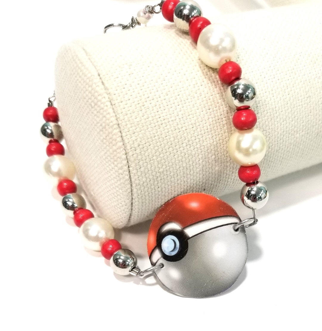 Beaded Pokeball Bracelet Pokemon Theme - Pokemon Jewelry - Pokemon Gift ...